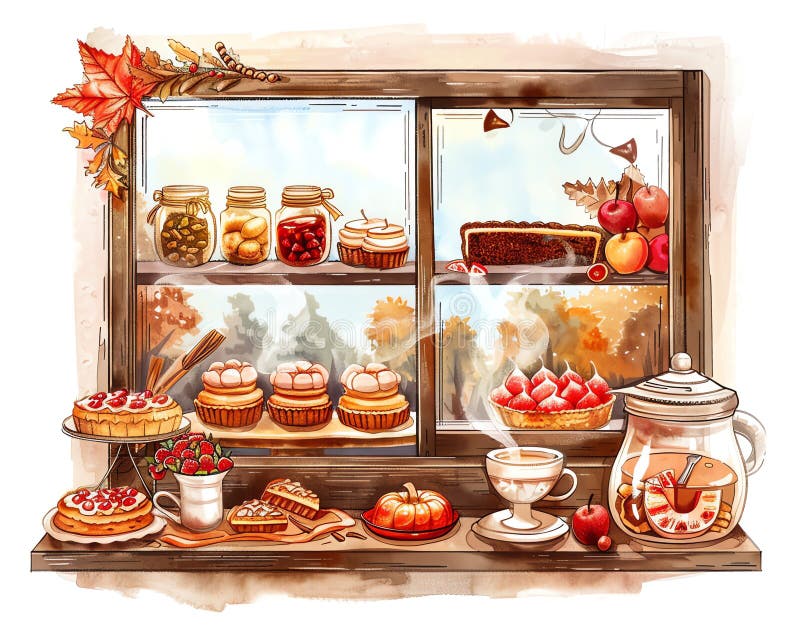 Cozy Autumn Window. Treats, Tea, and Fall Colors Stock Image - Image of ...