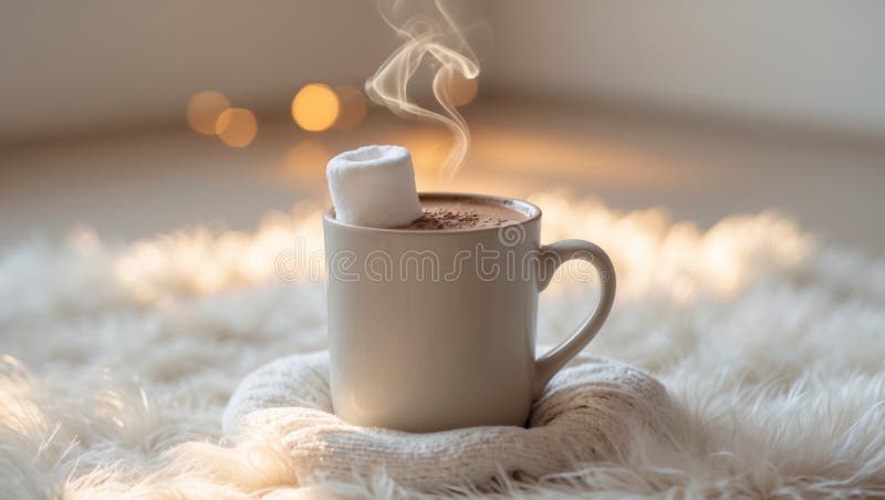 Cozy Background Mug of Hot Cocoa or Hot Chocolate with Marshmallow on ...