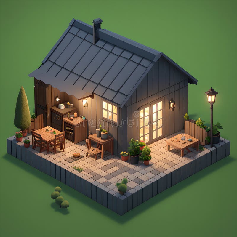 Cozy Backyard Area during Nighttime, Dining Table and Decoration, Ai ...