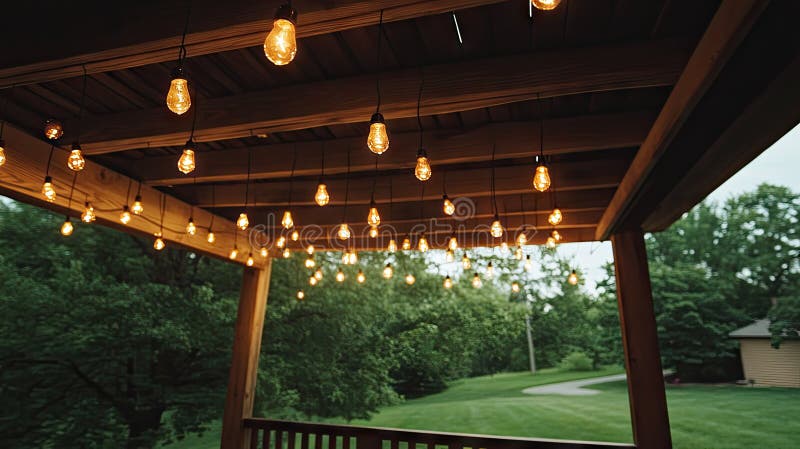 Cozy Backyard Deck Adorned with Twinkling String Lights for Enchanting ...