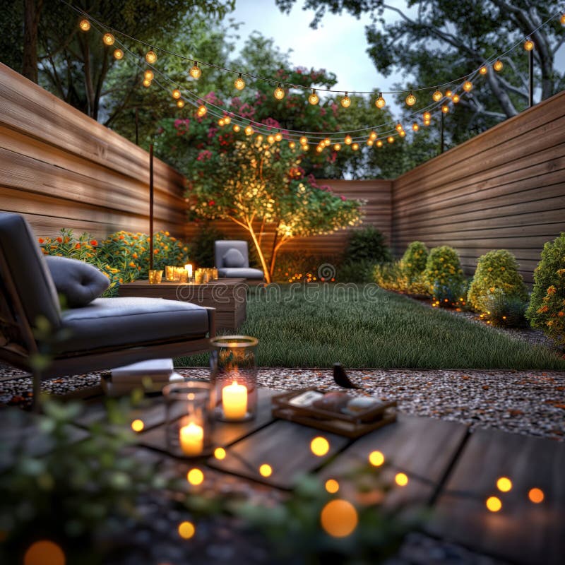 Cozy Backyard Evening Setup Stock Photo - Image of cozy, night: 327761048