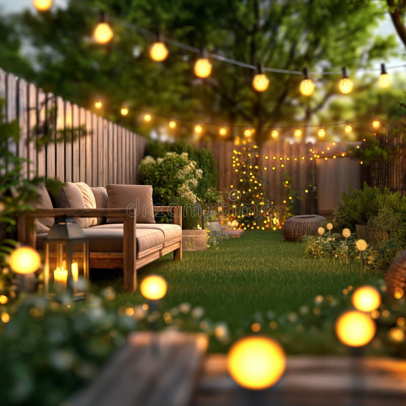 Cozy Backyard Evening Setup Stock Image - Image of backyard, wooden ...
