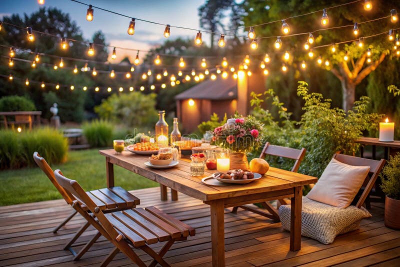 Cozy Backyard Evening Setup Stock Illustration - Illustration of decor ...