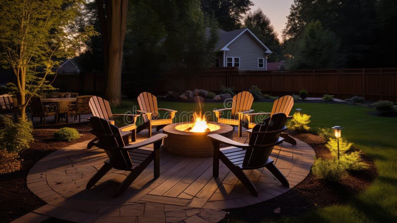 Cozy backyard fire pit stock illustration. Illustration of evening ...