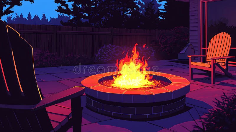Cozy Backyard Fire Pit at Night Vector Illustration Stock Illustration ...