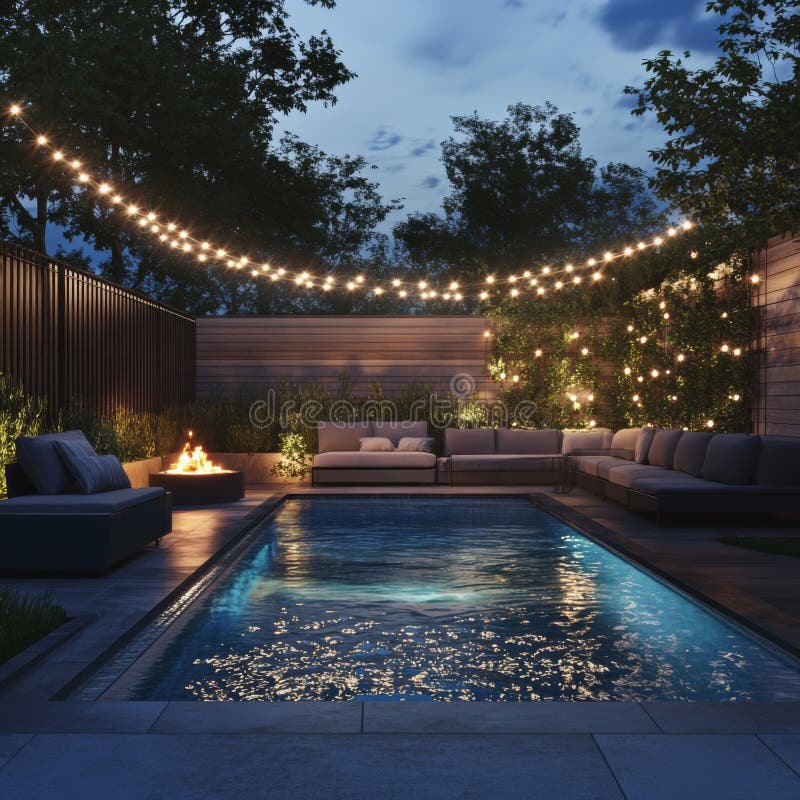 Cozy Nighttime Backyard Fire Pit String Lights Stock Photos - Free ...