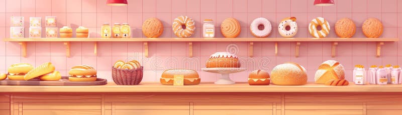 A Cozy Bakery Counter with an Array of Freshly Baked Bread, Pastries ...