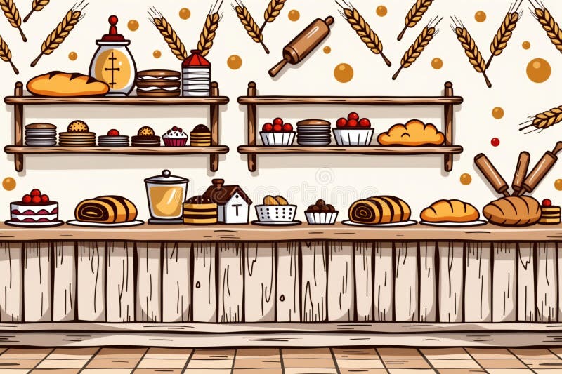 Cozy Bakery Counter Illustration Stock Illustration - Illustration of ...