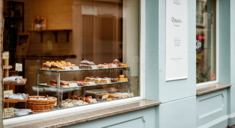 Cozy Bakery Display with Assorted Pastries and Breads in Shop Window ...