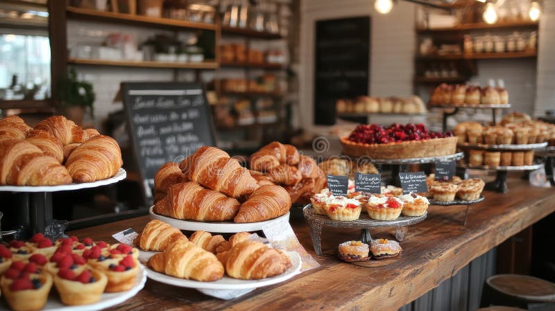 A Cozy Bakery Display Featuring Assorted Pastries and Desserts on ...