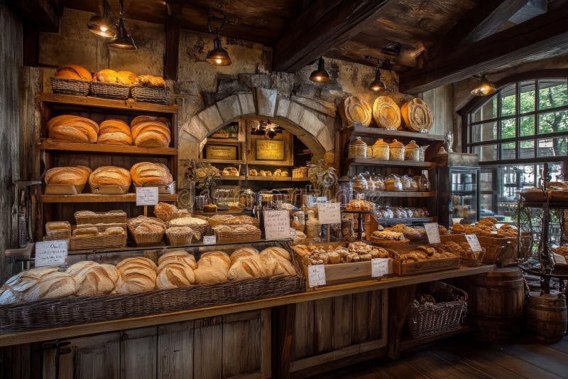 Cozy Bakery Display Filled Various Types Fresh Bread Pastries Stock ...