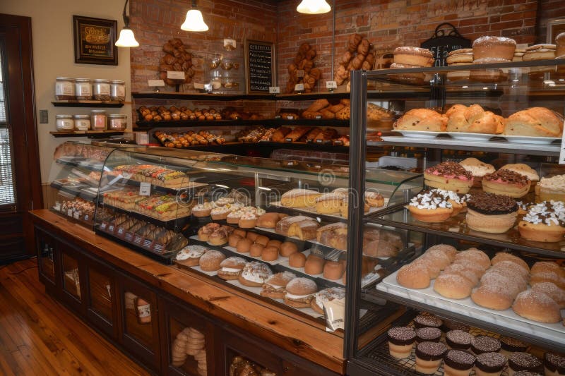 Cozy Bakery Interior with Fresh Assortment, Bright and Inviting Bakery ...