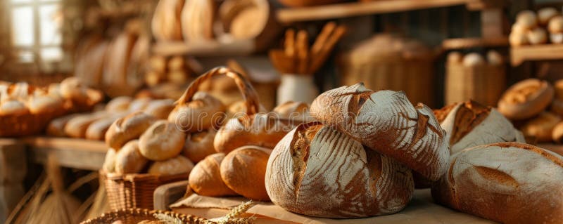 A Cozy Bakery Scene with a Focus on a Display of Freshly Baked Breads ...