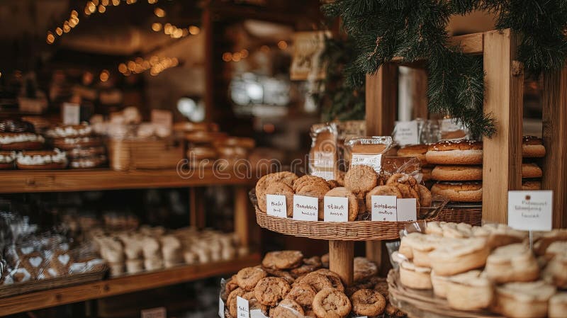 A Cozy Bakery Setup with Handmade Cookies in Decorative Packaging Stock ...