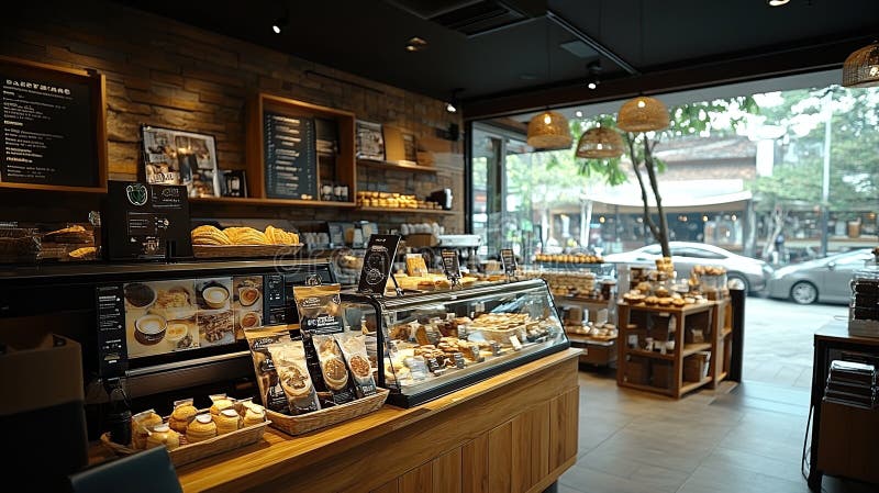Cozy Bakery Shop Interior with Pastries, Bread, and Coffee Display ...