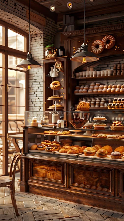 Cozy Bakery Shop with Various Bread and Pastries, Rustic Decor ...