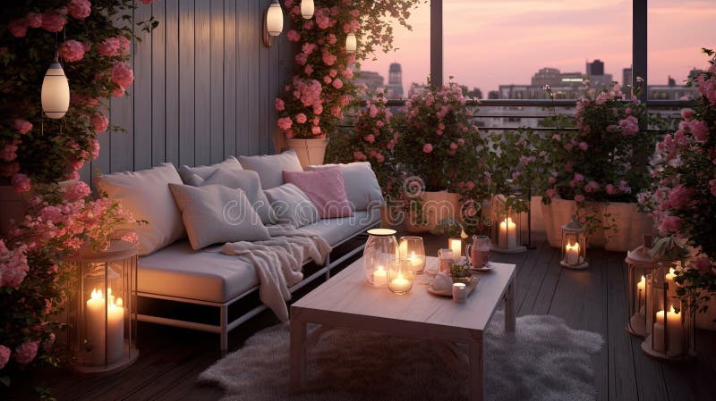 Cozy Balcony with Pink Color Sofa and Cushions Interior Decor Pink ...