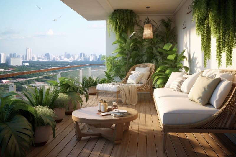 Cozy Balcony with Sofa and Plants Stock Image - Image of luxury ...