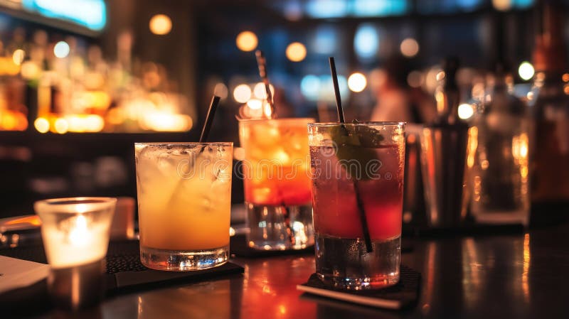 Cozy Bar Scene Colorful Cocktails Soft Lighting Stock Photos - Free ...