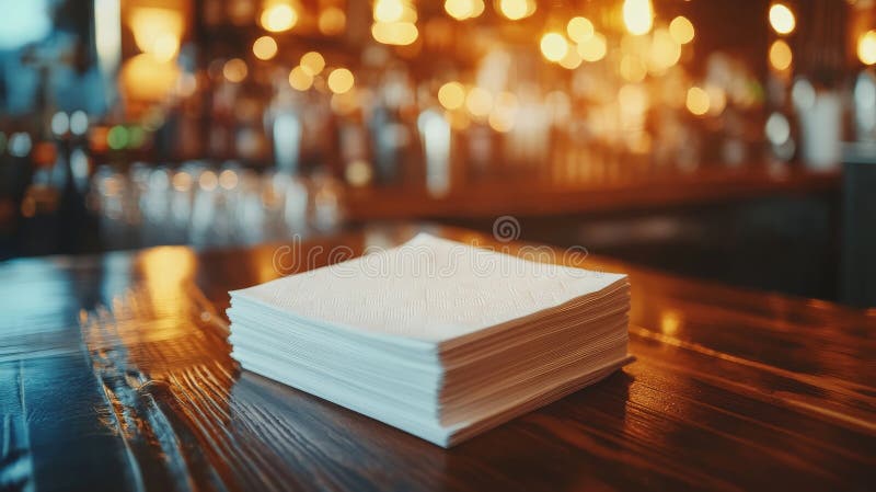 Cozy Bar Scene Featuring a Stack of White Paper Napkins Enhanced by ...