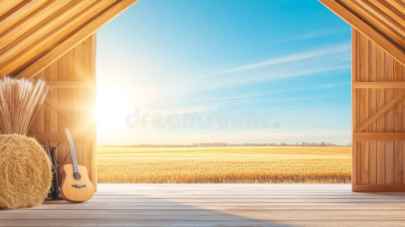 Cozy Barn with Open Doors and Serene Horizon a Warm Barn Interior ...