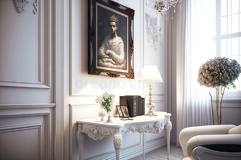 Cozy Baroque Interior in Small Study in White Stock Illustration ...