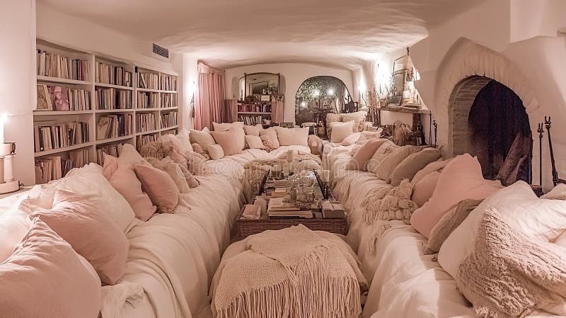 Cozy Basement Library Lounge, Reading Pillows, Fireplace, Movie Night ...