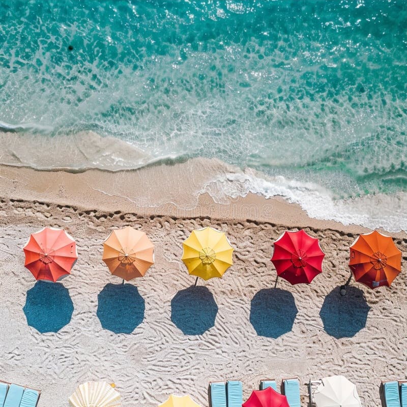 Cozy Beach Day with Big Umbrellas and Water Stock Illustration ...