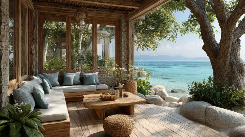 Cozy Beachfront Cabana with Ocean View and Rustic Wooden Decor ...