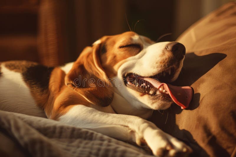 Cozy Beagle Enjoying a Relaxing Yawn on a Comfy Sofa - Generative AI ...