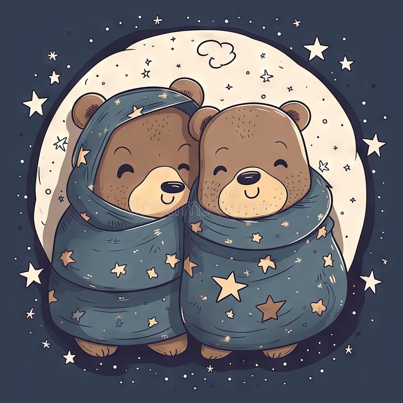 Cozy Bears Sleeping Under Starry Blanket Perfect for Children S Bedding. Stock Illustration ...