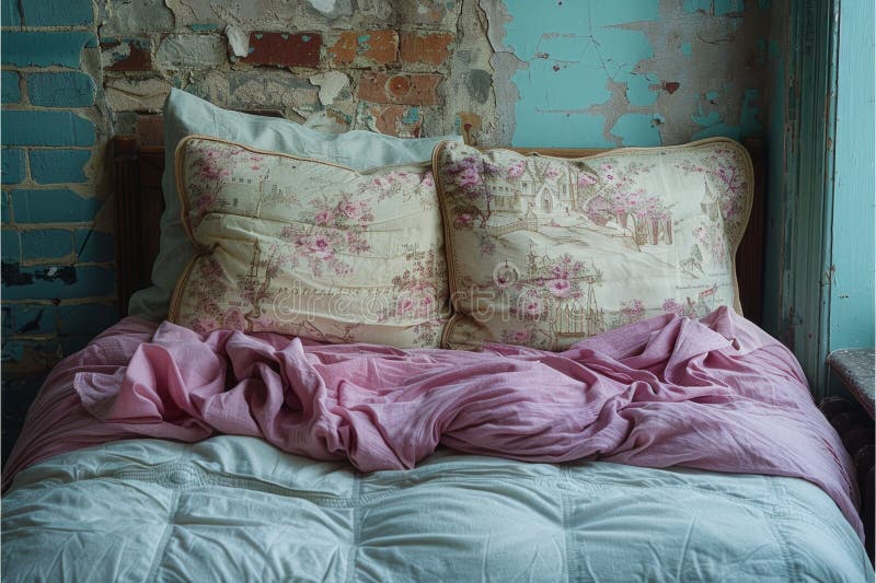 Cozy Bed Draped in a Soft Pink Comforter and Accompanied by Two Fluffy ...