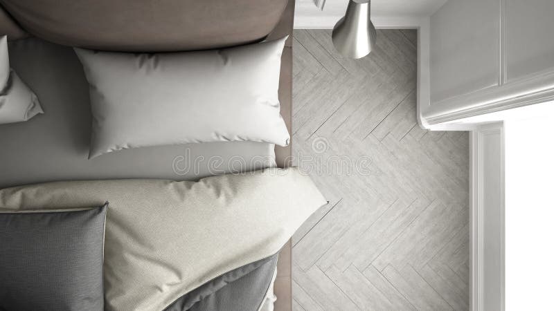 Minimalistic Classic Bedroom, Top View, White Interior Design Stock ...