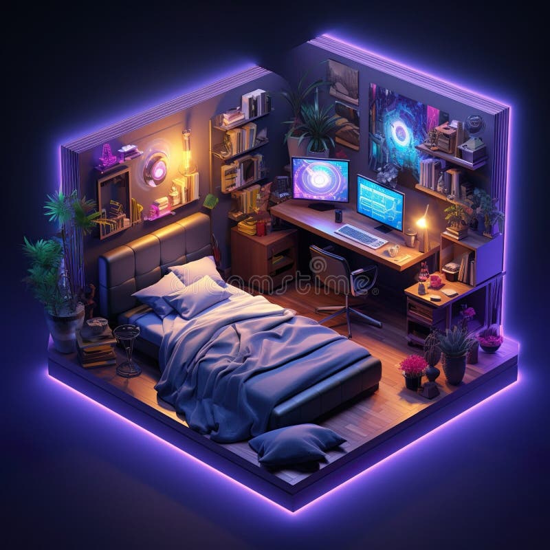 Cozy Bedroom, Complete with a Small Bed, a Desk with a Computer, and ...