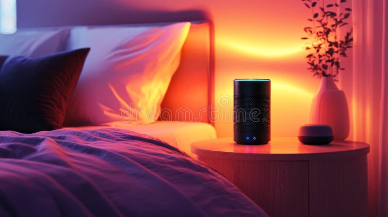 Cozy Bedroom with Dynamic Smart Lighting for Relaxing Atmosphere Stock ...
