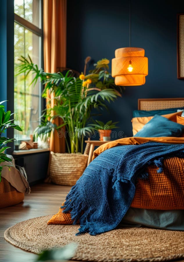 Cozy Bedroom Interior with a Focus on Warm Colors and Soft Textures ...
