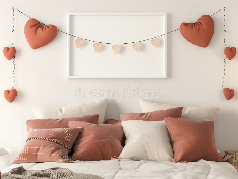 Cozy Bedroom Interior with Heart Decorations and a Framed Picture ...