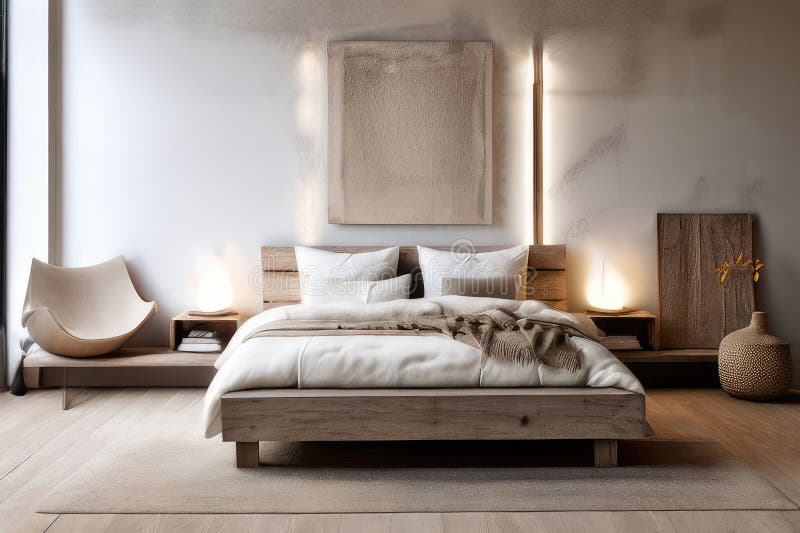 Cozy Bedroom Interior in a Minimalist Style Stock Image - Image of ...