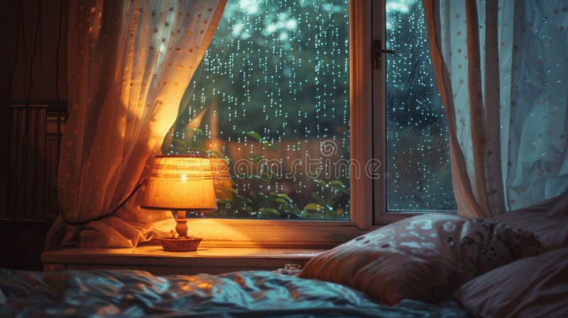 Rainy Window Droplets Creating Moody Atmosphere Soft Light Stock Photos ...