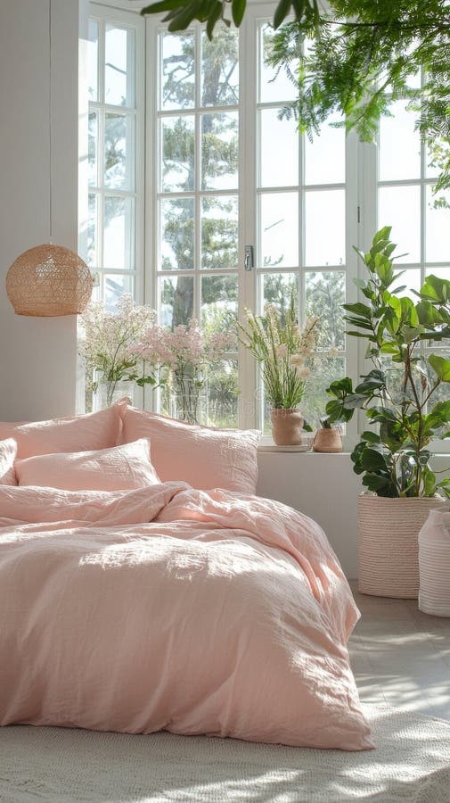 Cozy Bedroom with Light Pink Bedding and Bright Natural Light from ...