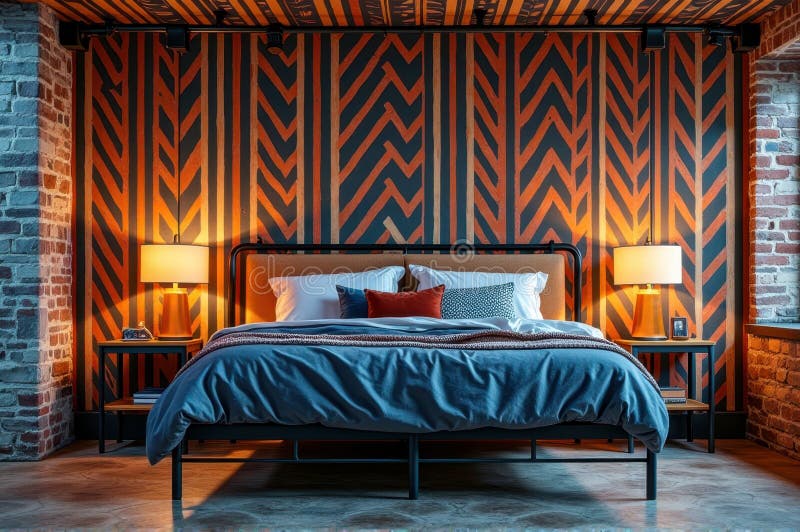 Cozy Bedroom with Modern Design Featuring Bold Geometric Patterns and ...