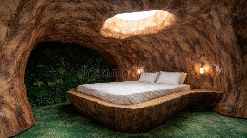 Cozy Bedroom in Natural Cave Setting Stock Illustration - Illustration ...