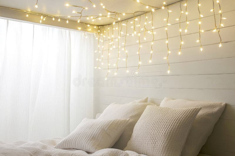 Cozy Bedroom Scene with a Bed Featuring White Sheets and Pillows Under ...