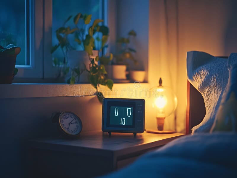 A Digital Clock on a Nightstand Displaying the Time Change on Daylight ...