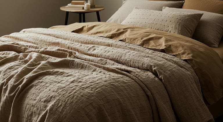 Cozy Bedroom Setting Featuring a Bed with Multiple Layers of Textured ...