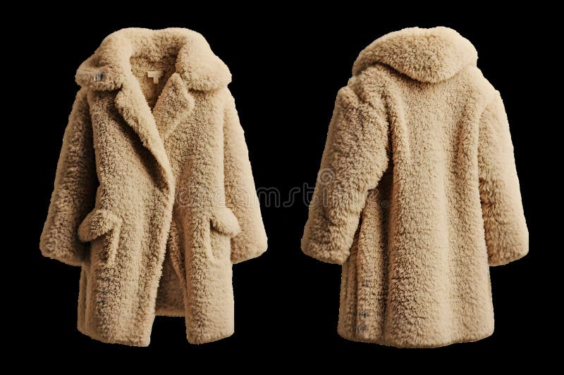 Cozy Beige Faux Shearling Coat Front and Back Views Stock Photo - Image ...