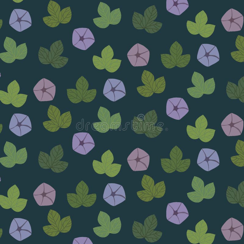 Cozy Bindweed Flowers and Leaves Repeat Pattern on Dark Green ...