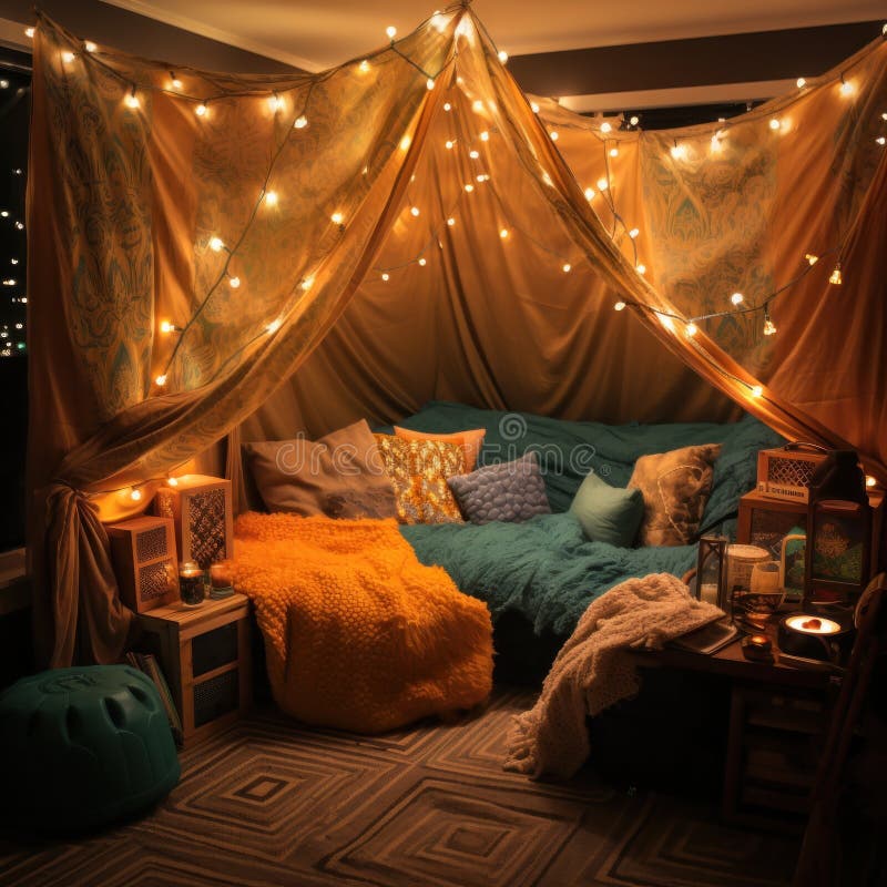 Cozy Blanket Fort, Fairy Lights, and Shared Laughter Stock Photo ...