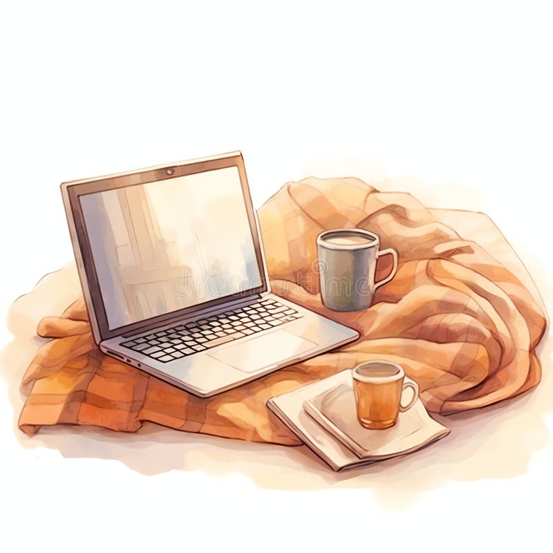 Cozy Blanket and Laptop Work Office Background Stock Illustration ...