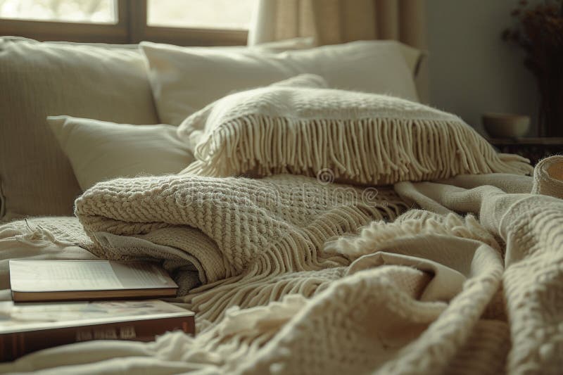 Cozy Blankets and Books Beckon a Restful Pause in the daily Home Life ...
